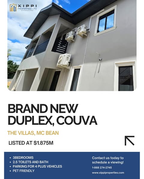 ⚜️BRAND NEW 3 Bedrooms DUPLEX, COUVA-$1.875⚜️ - Xippi Properties LTD.
